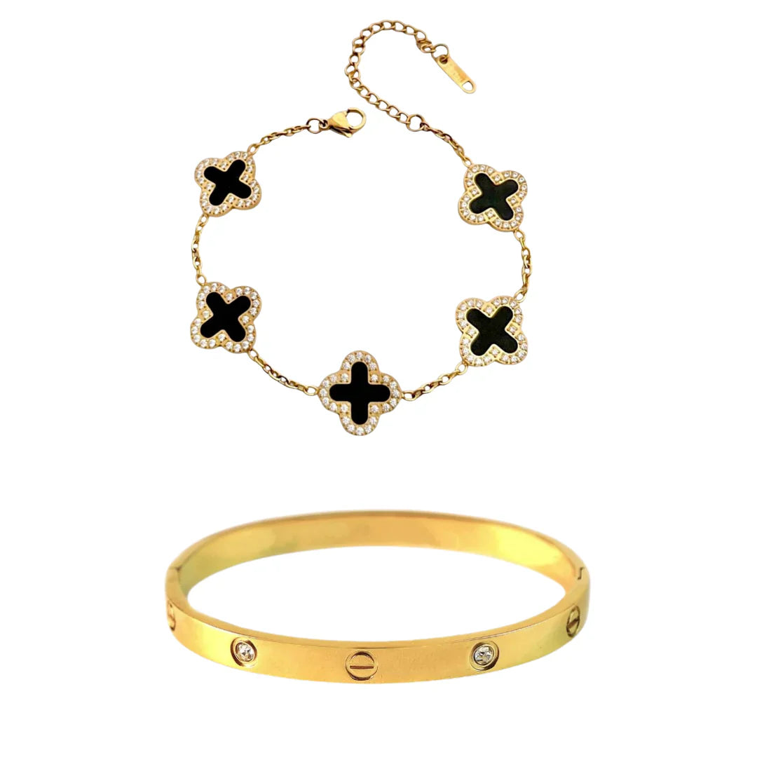 5 Clover Midnight Bracelet And Cartier Love Bangle Stack – Jewels Bling